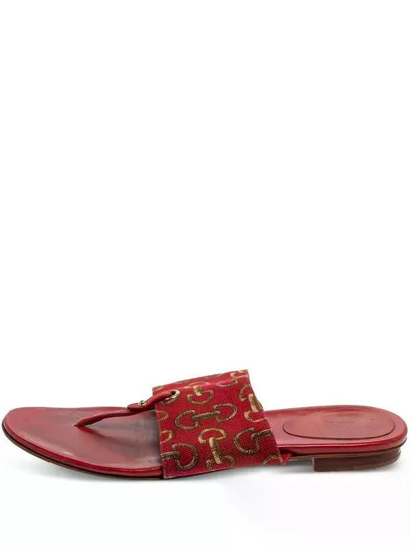 Gucci Horsebit Pattern Canvas Thong Sandals