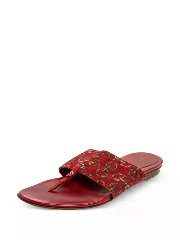 Gucci Horsebit Pattern Canvas Thong Sandals