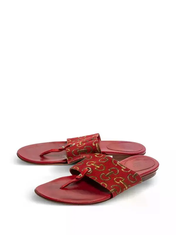 Gucci Horsebit Pattern Canvas Thong Sandals