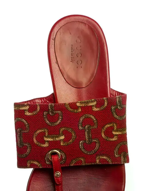 Gucci Horsebit Pattern Canvas Thong Sandals