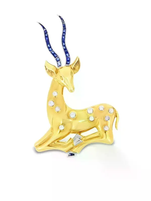 PRAGNELL 18kt Yellow Deer Brooch With Diamonds And Sapphire - Gold