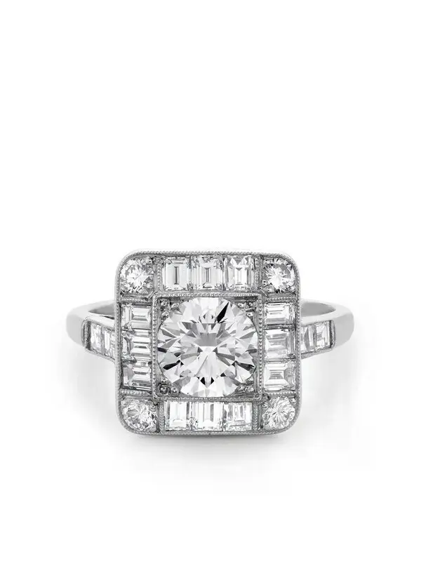 PRAGNELL Platinum Antique Diamond Plaque Ring - Silver