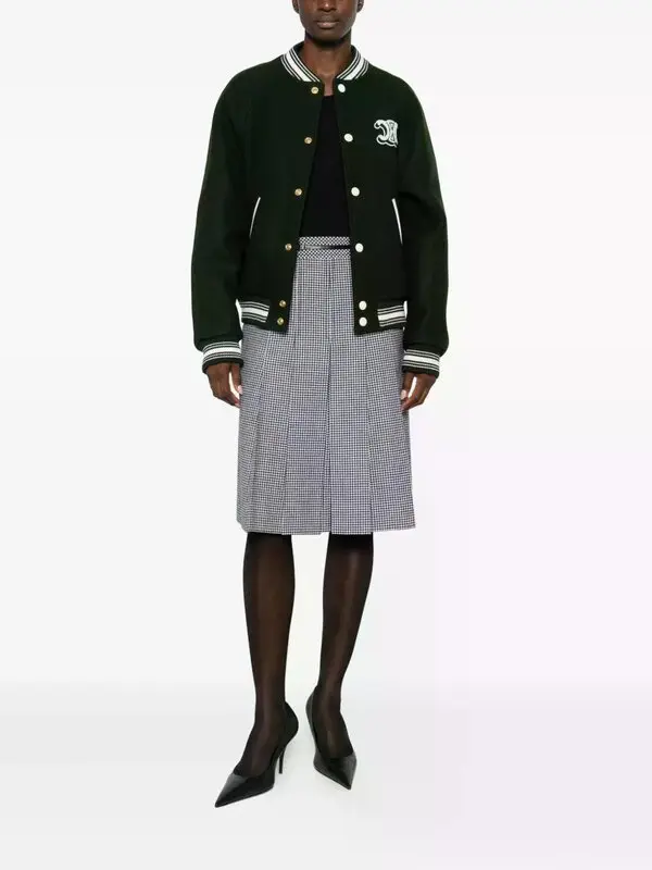 Celine 1970s Triomphe Wool Houndstooth Skirt