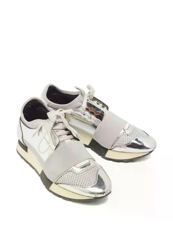 Balenciaga Mesh Leather Sneakers - Silver