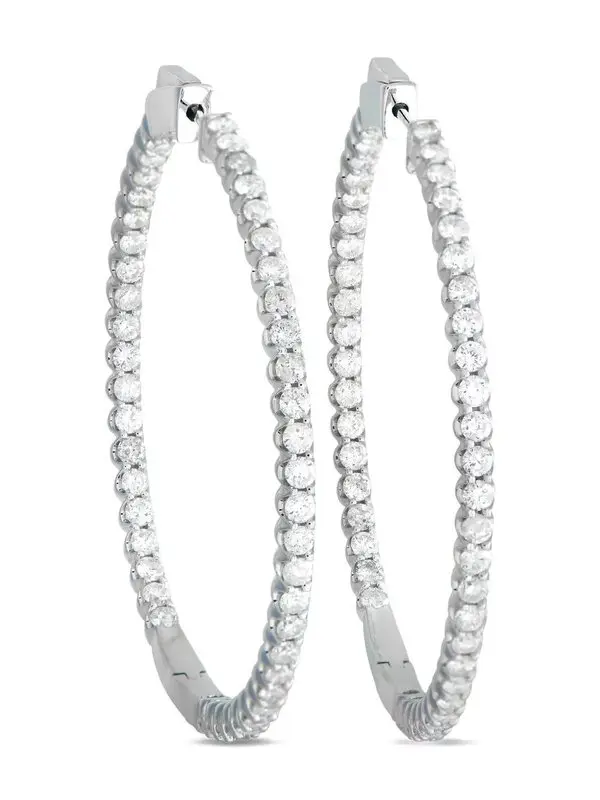 LB EXCLUSIVE 14k White Gold Inside-out Diamond Hoop Earrings - Silver