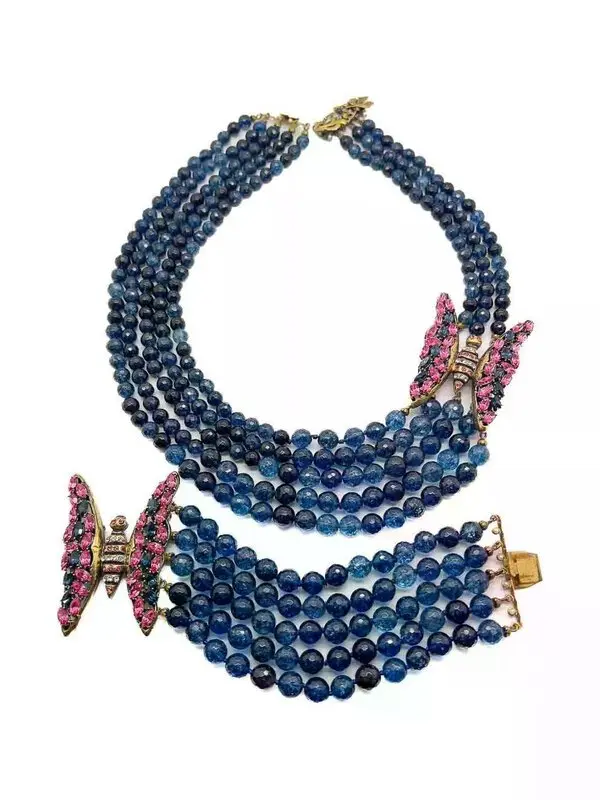 JENNIFER GIBSON JEWELLERY 1990s Italian Vintage Grande Butterfly Necklace Bracelet Set - Gold