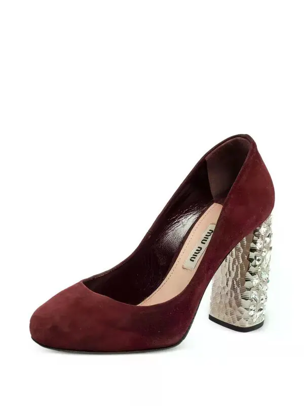 Miu Miu Embellished Block-heel Suede Pumps