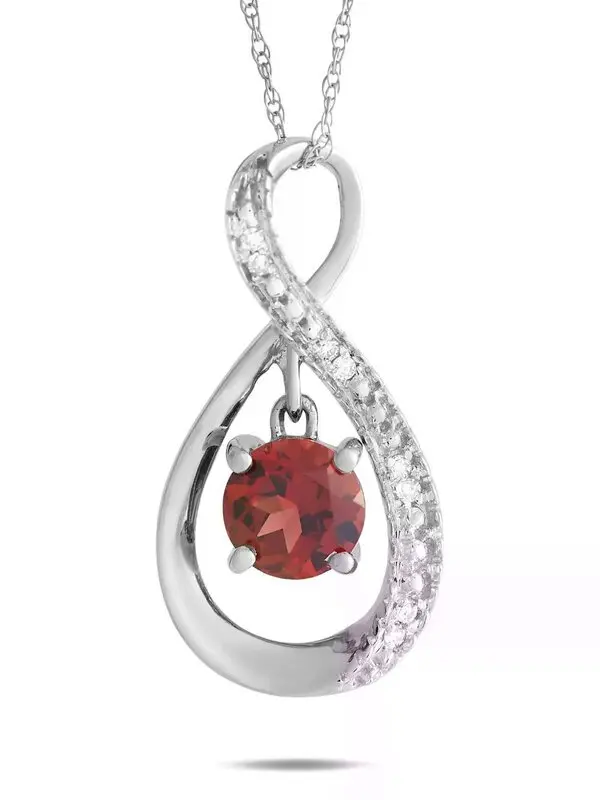 LB EXCLUSIVE 14k White Gold Infinity Diamond And Garnet Necklace - Silver