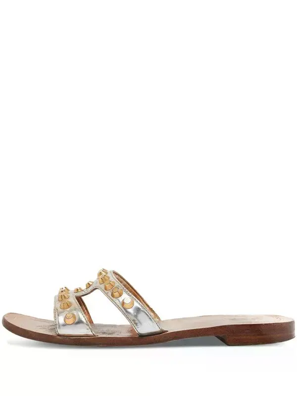 Prada Metallic Leather Studded Sandals - Silver
