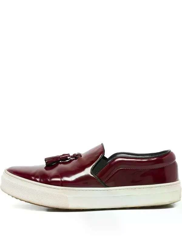 Celine Burgundy Leather Tassel Slip-on Sneakers