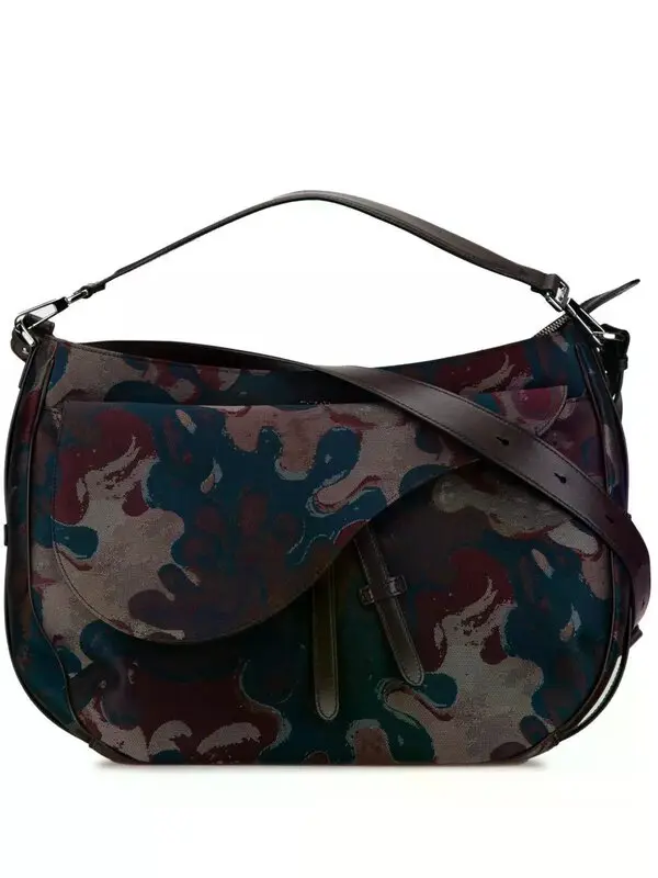 Dior 2021 Peter Doig Canvas Camouflage Soft Saddle Bag - Brown