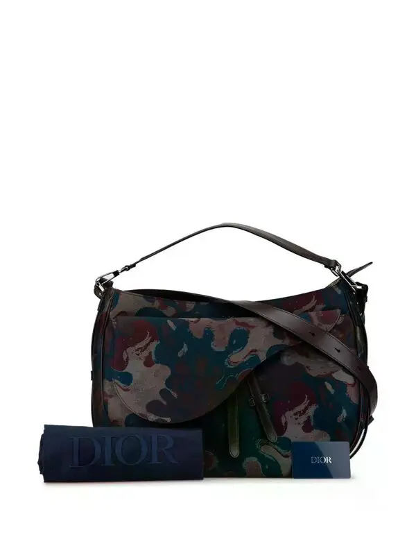 Dior 2021 Peter Doig Canvas Camouflage Soft Saddle Bag - Brown
