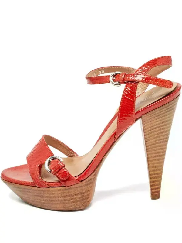 SERGIO ROSSI Patent Leather Buckled Platform Sandals - Red