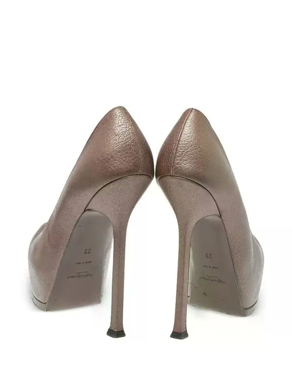 Saint Laurent 140mm Tribtoo Leather Platform Pumps - Brown