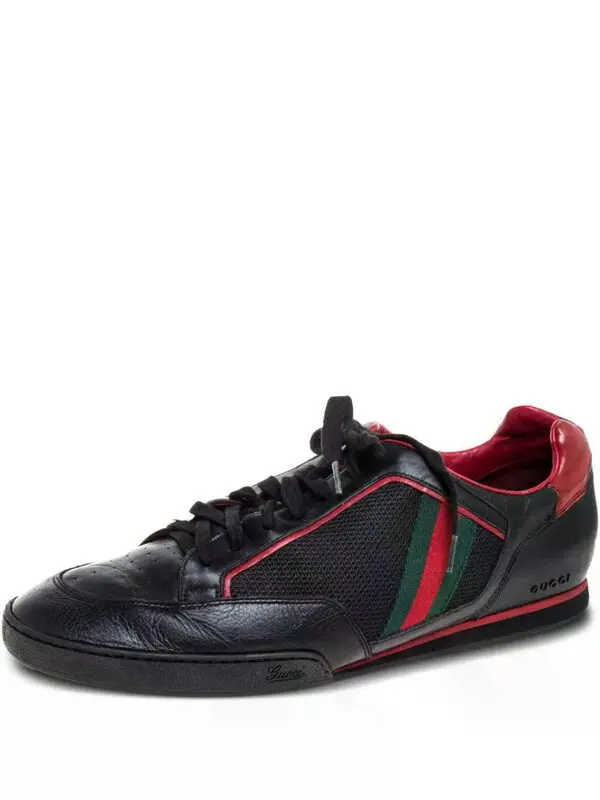Gucci Leather And Mesh Web-stripe Lace-up Sneakers