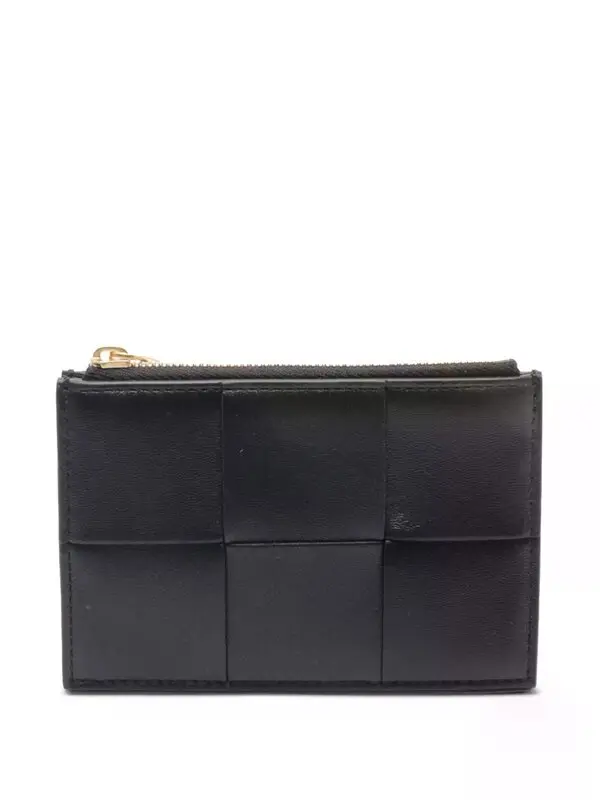 Bottega Veneta 2012-2025 Leather Maxi Intrecciato Cassette Zip Coin Pouch - Black