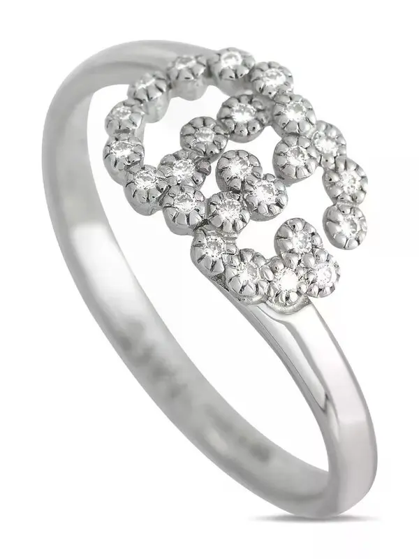Gucci 18k White Gold Double G Diamond Ring - Silver