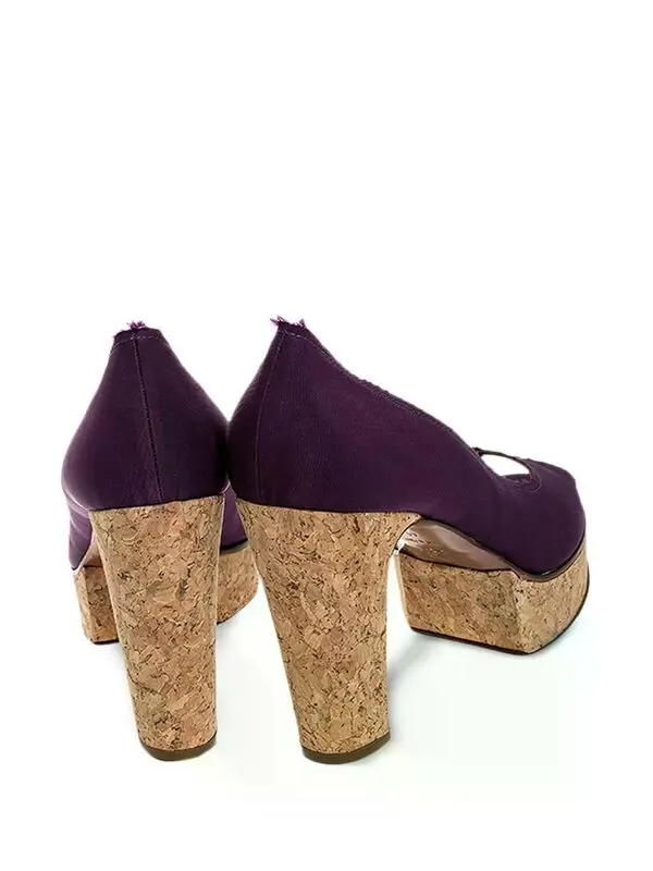 LANVIN Peep Toe Platform Cork Heel Pumps