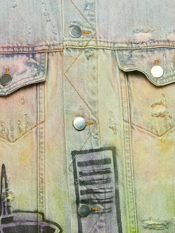 Amiri Cityscape Distressed Denim Jacket