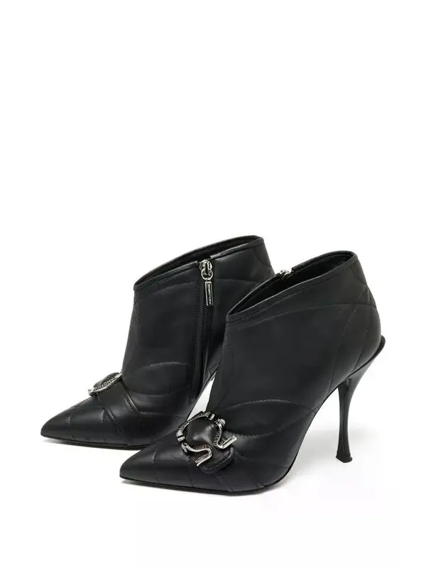 Dolce & Gabbana Calf Leather Quilted Ankle Boots With Decorative Buckle