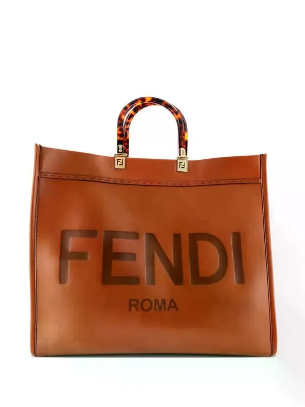 Fendi Sunshine Shopper Leather Large Tote Bag - Brown