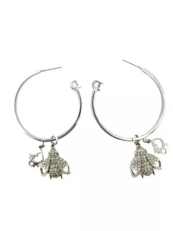 Dior 2000s Logo Hoop Earrings - Silver
