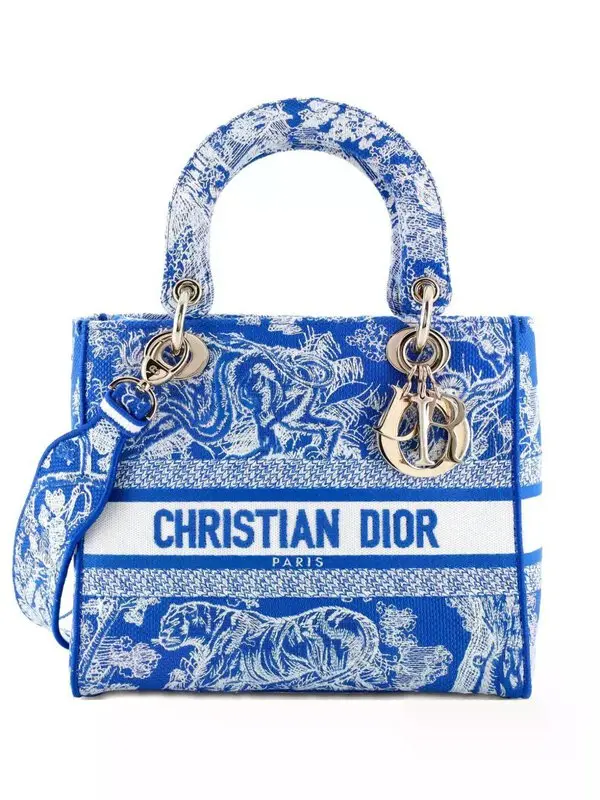 Dior Toile De Jouy Lady D-lite Embroidered Canvas Tote Bag - Blue