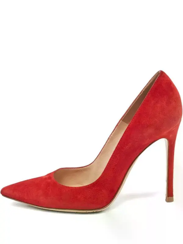GIANVITO ROSSI Suede Pointed Toe Pumps - Red