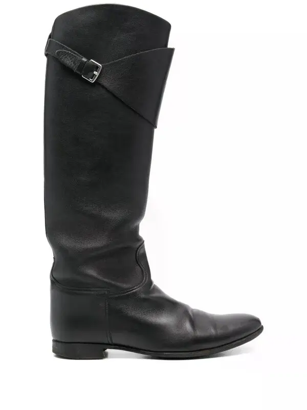 Hermès 2000s Calf Leather Knee-high Boots With Embossed Logo Strap