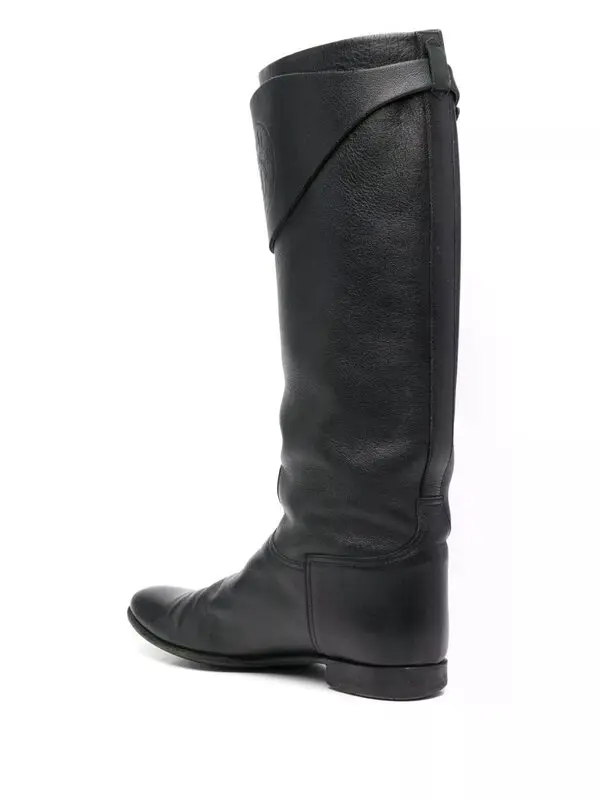 Hermès 2000s Calf Leather Knee-high Boots With Embossed Logo Strap