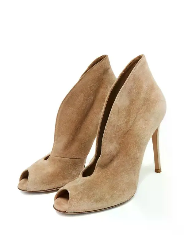 GIANVITO ROSSI 100mm V-cut Peep-toe Boots - Neutrals