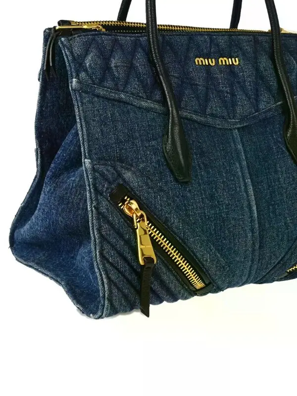 Miu Miu 2010s Quilted Denim Biker Handbag
