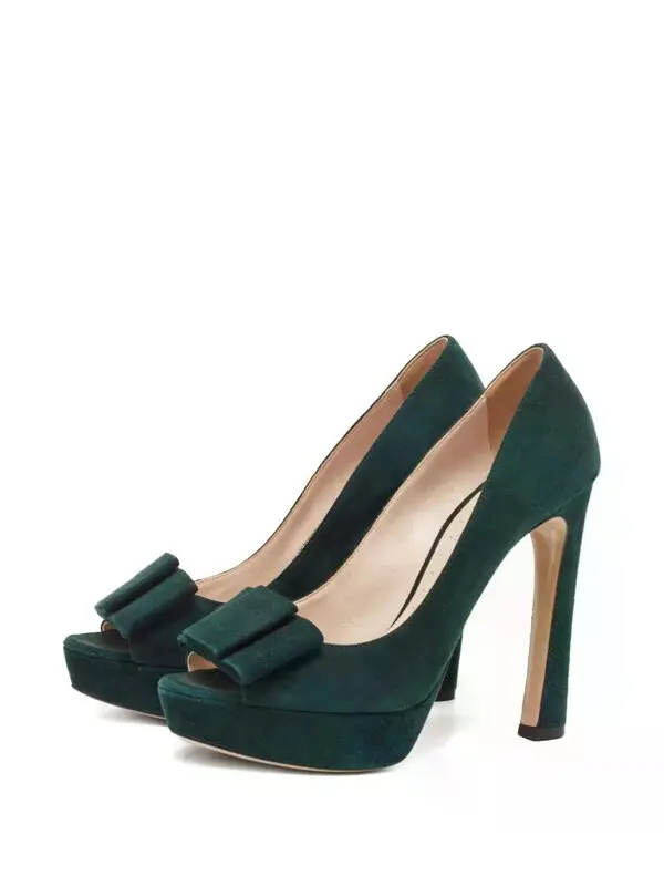 Miu Miu Suede Platform Pumps With Bow Detail