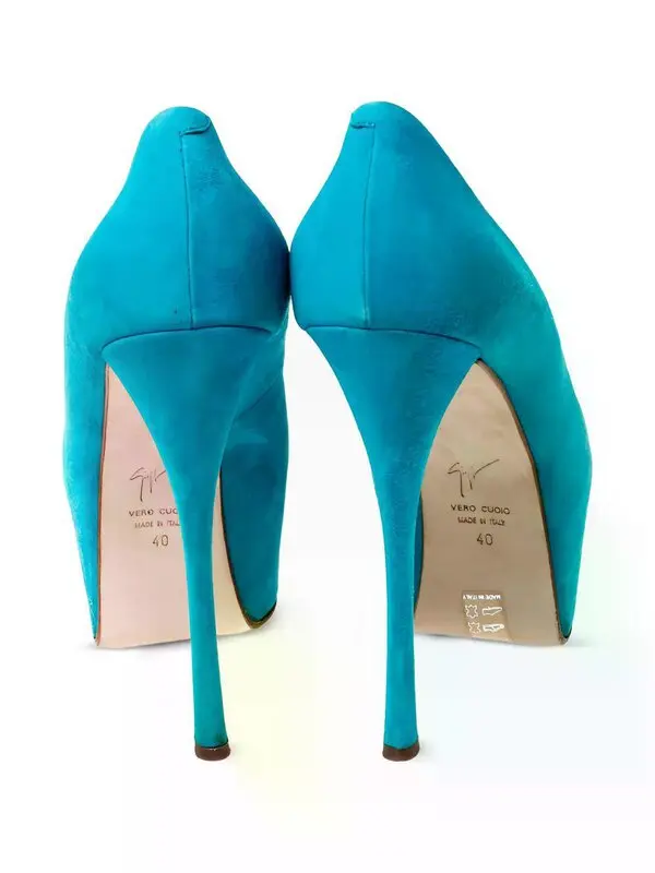 GIUSEPPE ZANOTTI Suede Peep-toe Platform High Heel Pumps - Blue