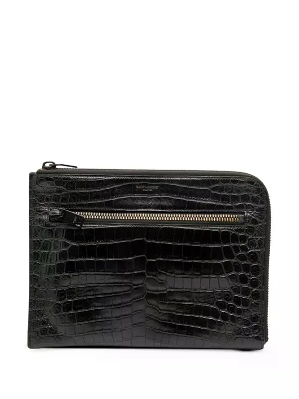 Saint Laurent 2017 Croc Embossed Leather Clutch Bag