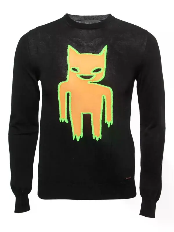 Dsquared2 Cotton Cat-motif Crew Neck Long Sleeve Sweater