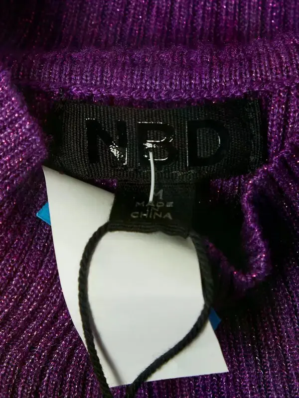 Nbd Lurex Ribbed Mock Neck Long Sleeve Top