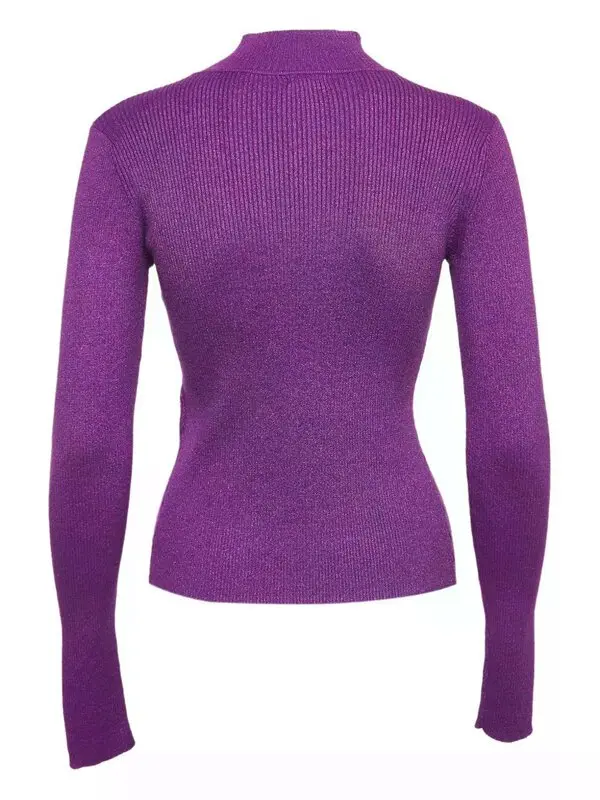 Nbd Lurex Ribbed Mock Neck Long Sleeve Top