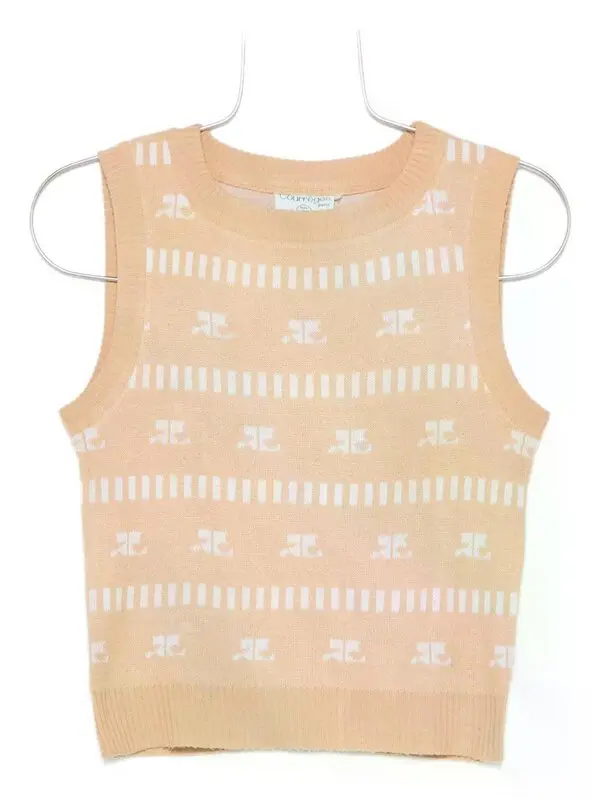 COURREGES 1970s Logo-detail Wool Sleeveless Top - Neutrals