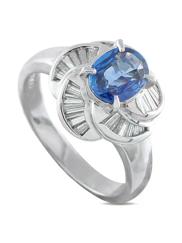 LB EXCLUSIVE Platinum Diamond And Sapphire Halo Ring - Silver