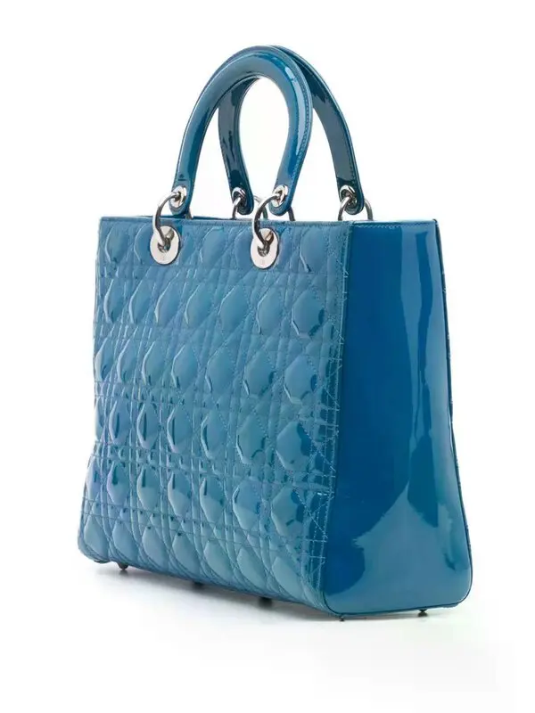 Dior 2015 Large Patent Cannage Lady Satchel - Blue