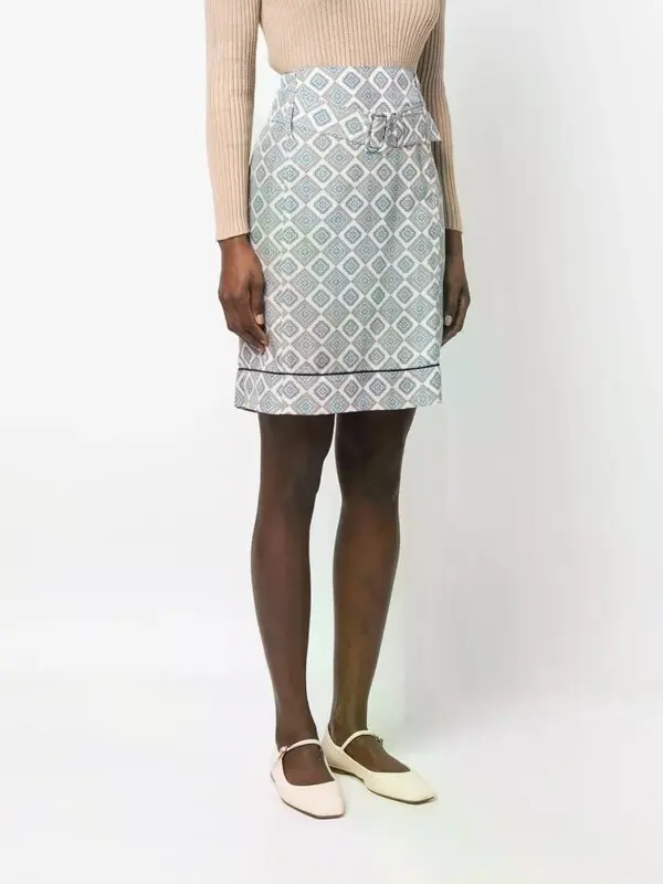 Prada 2000s Geometric Pattern Belted Silk Mini Skirt