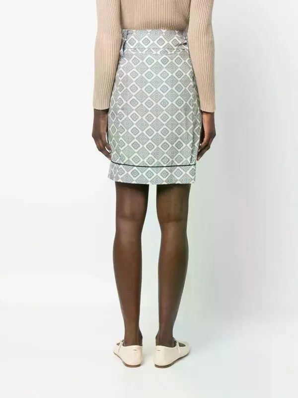 Prada 2000s Geometric Pattern Belted Silk Mini Skirt