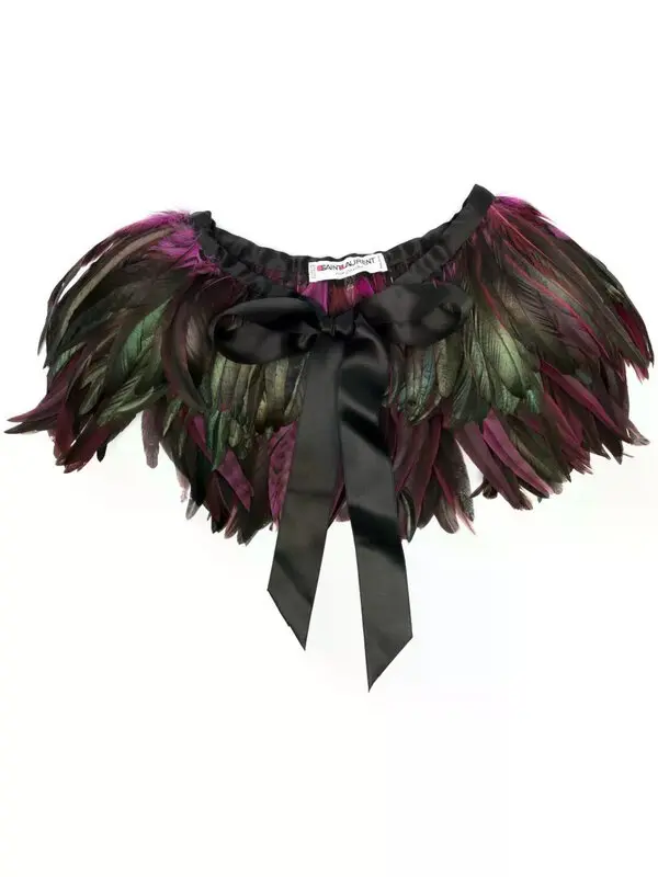 Saint Laurent 1970s Tie-front Feather Collar - Black