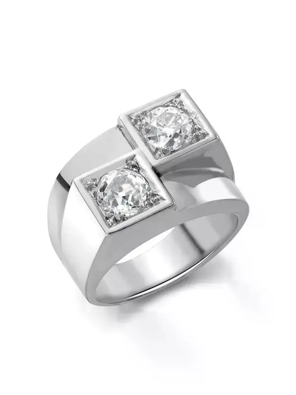 RENE BOIVIN Platinum Art Deco Chevalier Ring With Old Mine Cut Diamonds