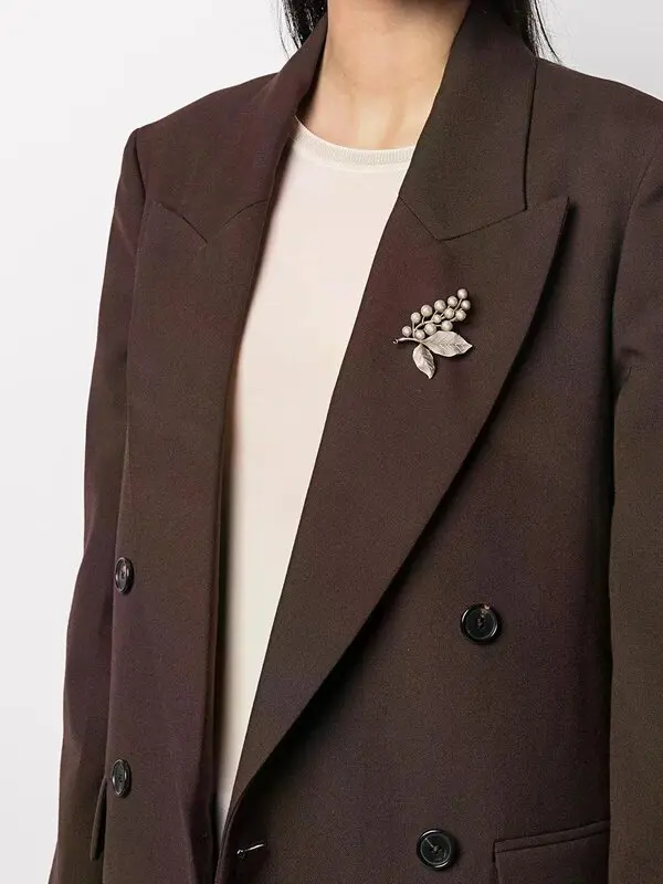 SUSAN CAPLAN 1960s Pearl-embellished Leaf Brooch
