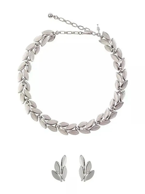 SUSAN CAPLAN 1960s Trifari Necklace And Earrings Set - Silver