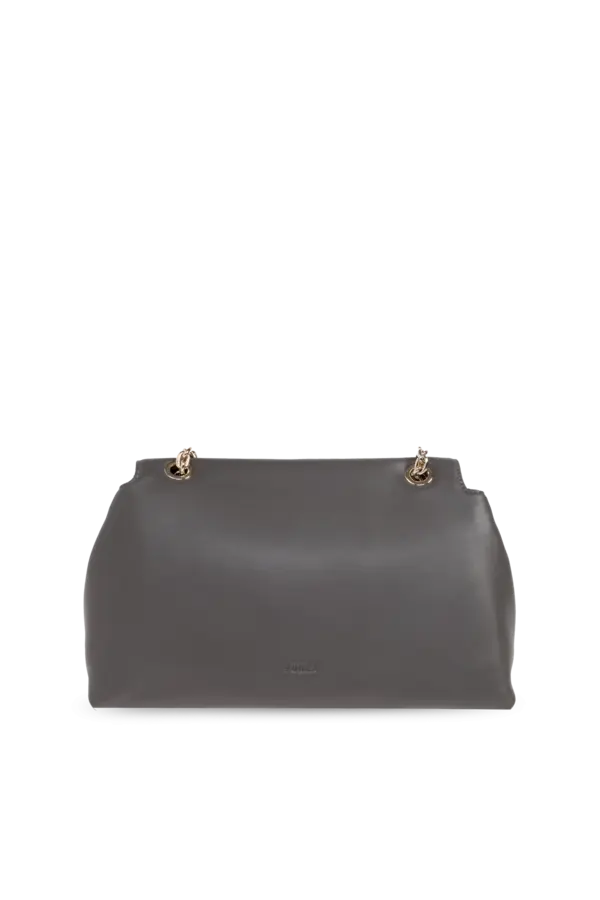 Furla Shoulder Bag In Full-grain Leather With Gold-tone Chain - Grey