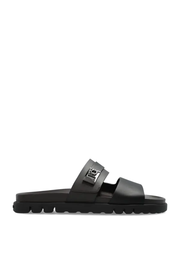 FERRAGAMO Leather Slides - Black