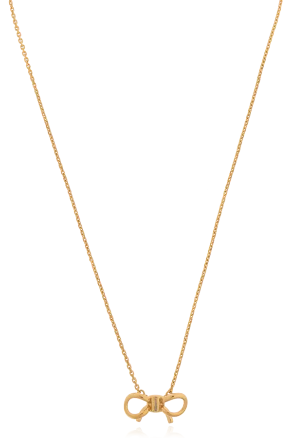 FERRAGAMO Short Necklace With Geometric Bow Motif - Gold